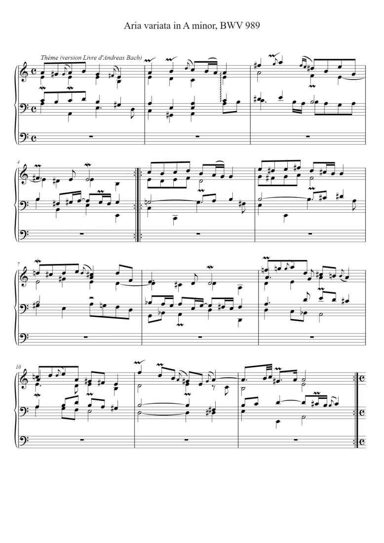 'Aria variata in A minor, BWV 989' - Piano Sheet Music By Johann Sebastian BACH (1685 - 1750 ...