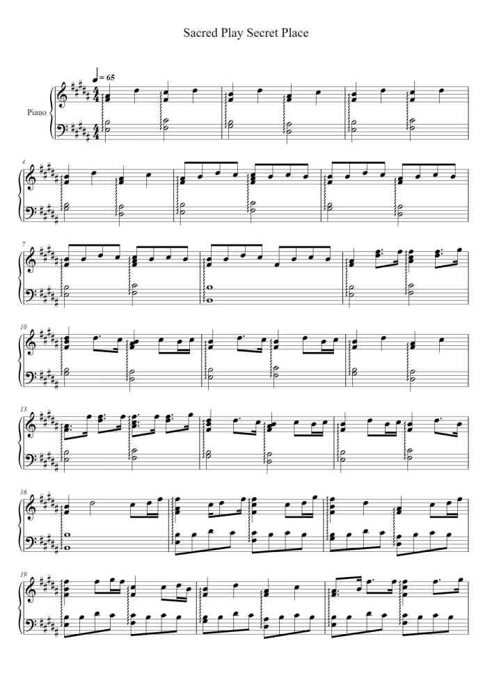 Sacred Play Secret Place 化身无编配 原调独奏版钢琴谱 - sen - free piano sheet music ...