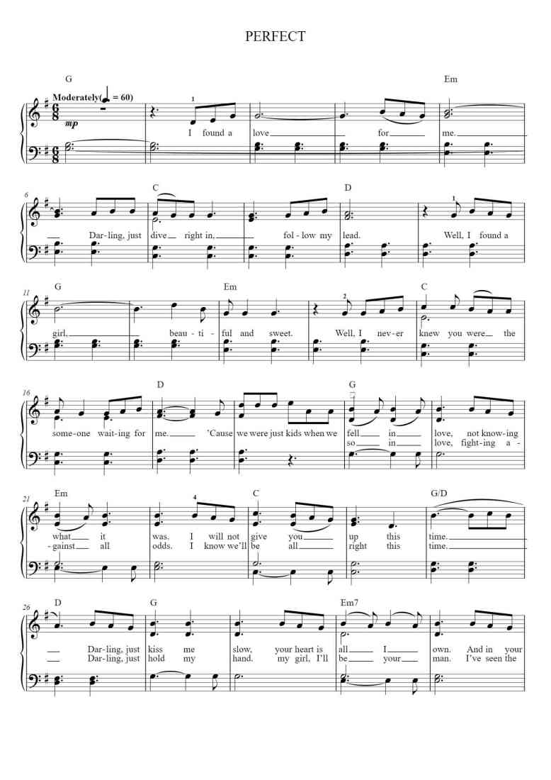 'Perfect - Ed Sheeran (Easy Piano)' - Piano Sheet Music By Words and Music by ED SHEERAN | TOPiano