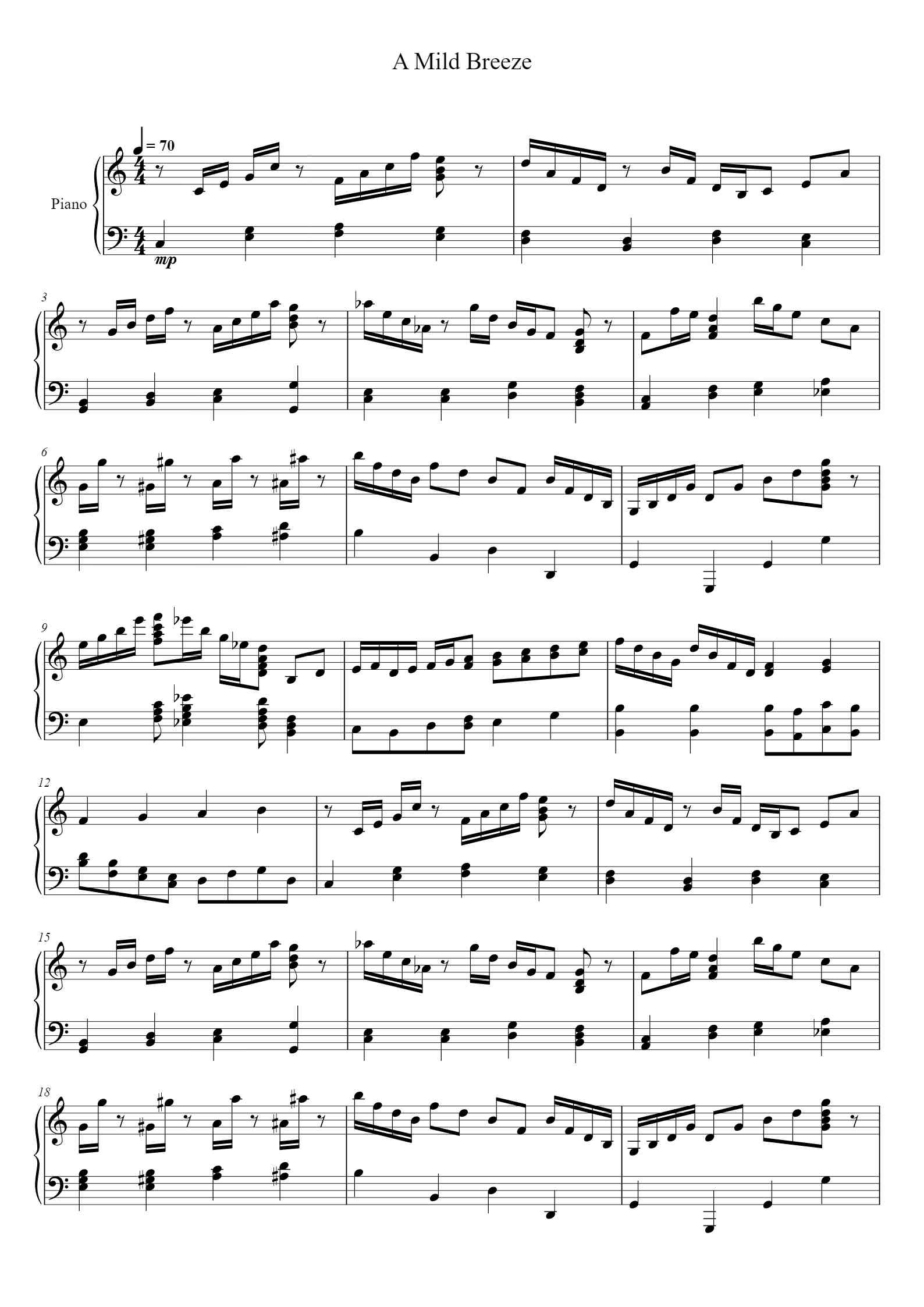 'A Mild Breeze' - Piano Sheet Music By Eric Bingham-Kumpf | TOPiano