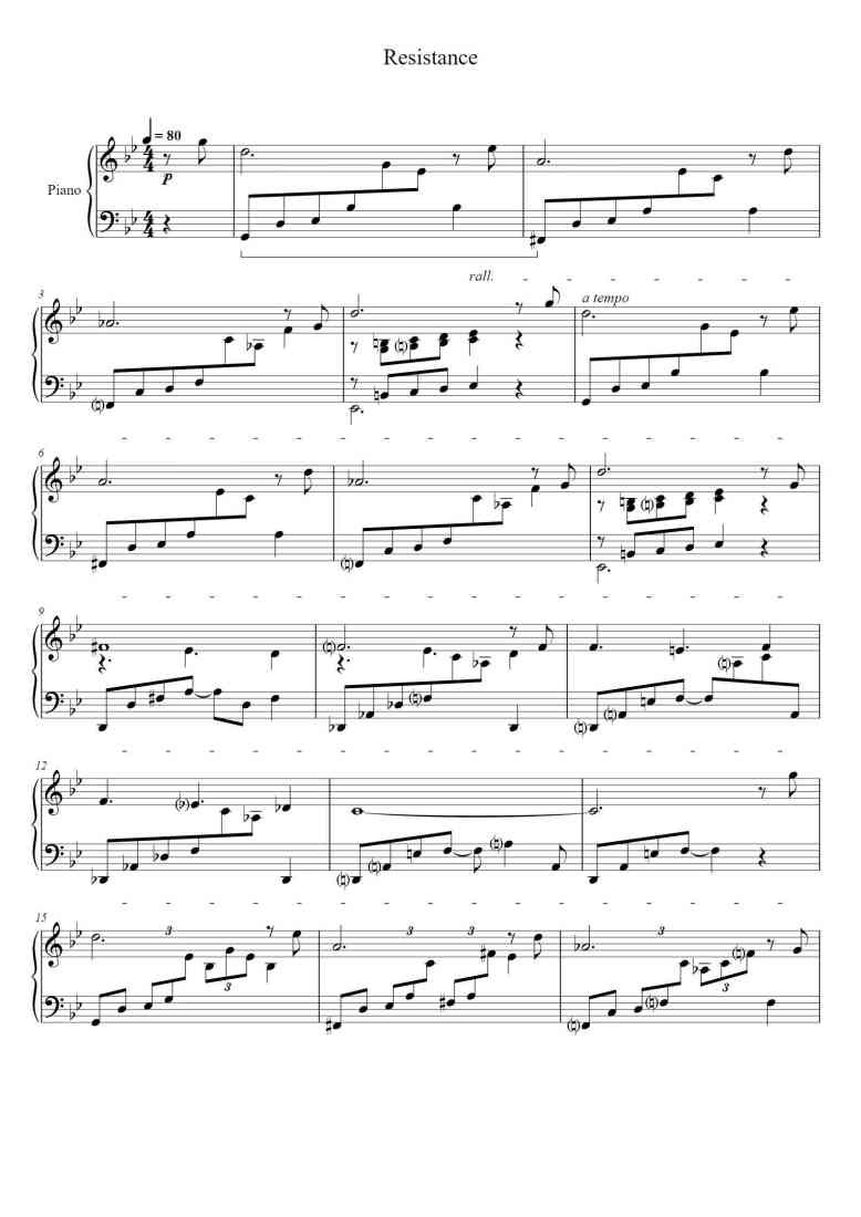'Resistance' - Piano Sheet Music By Thompnior Bobhearst | TOPiano