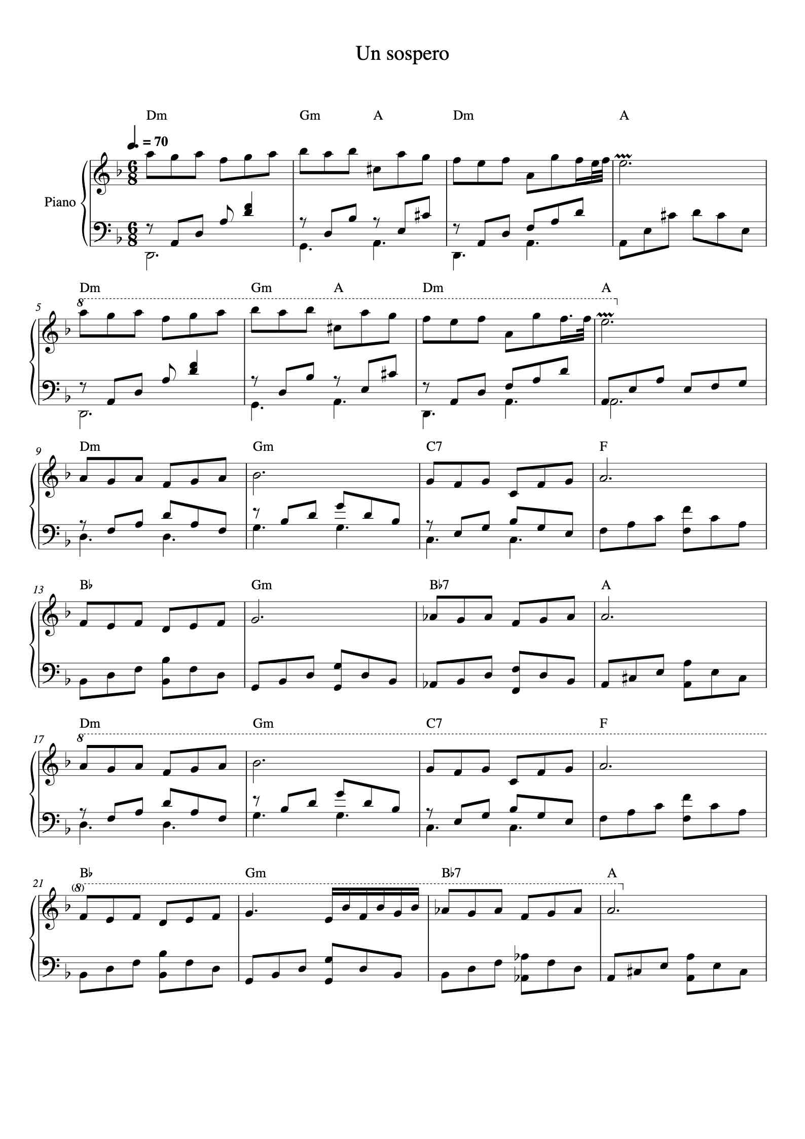 'Un sospero' - Piano Sheet Music By xxx | TOPiano