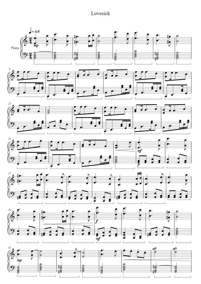 'Lovesick' - Piano Sheet Music By Huttbins | TOPiano