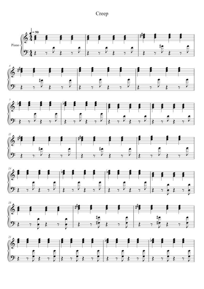 'Creep' - Piano Sheet Music By Arr.Wesley Bruder | TOPiano