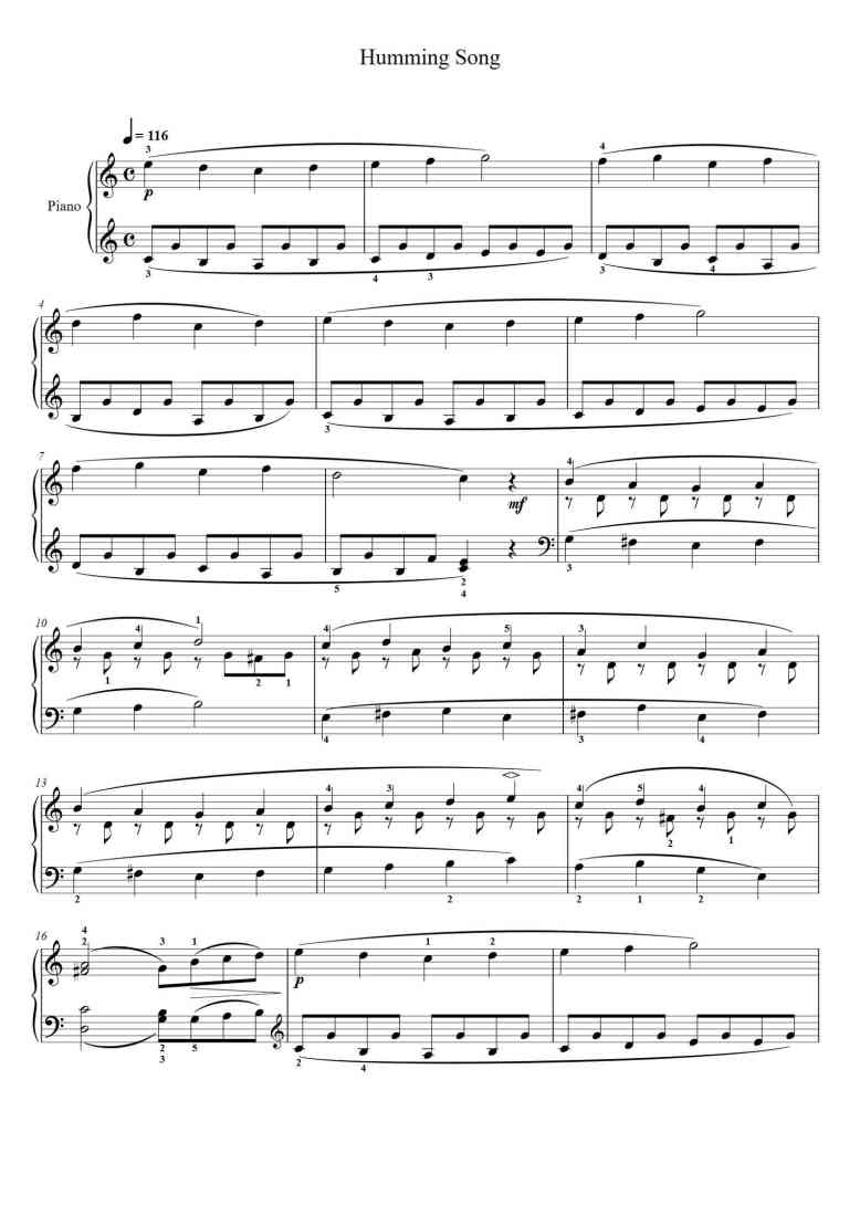 'Humming Song' - Piano Sheet Music By Composed by ROBERT SCHUMANN | TOPiano