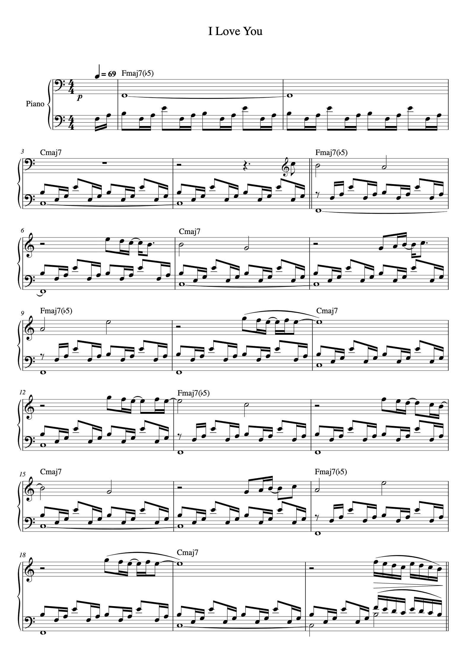 I Love You钢琴谱 - - free piano sheet music - PiaNoproblem