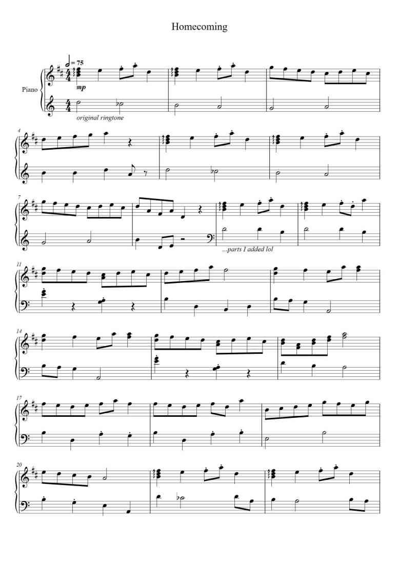 'Homecoming' - Piano Sheet Music By Toynfast | TOPiano
