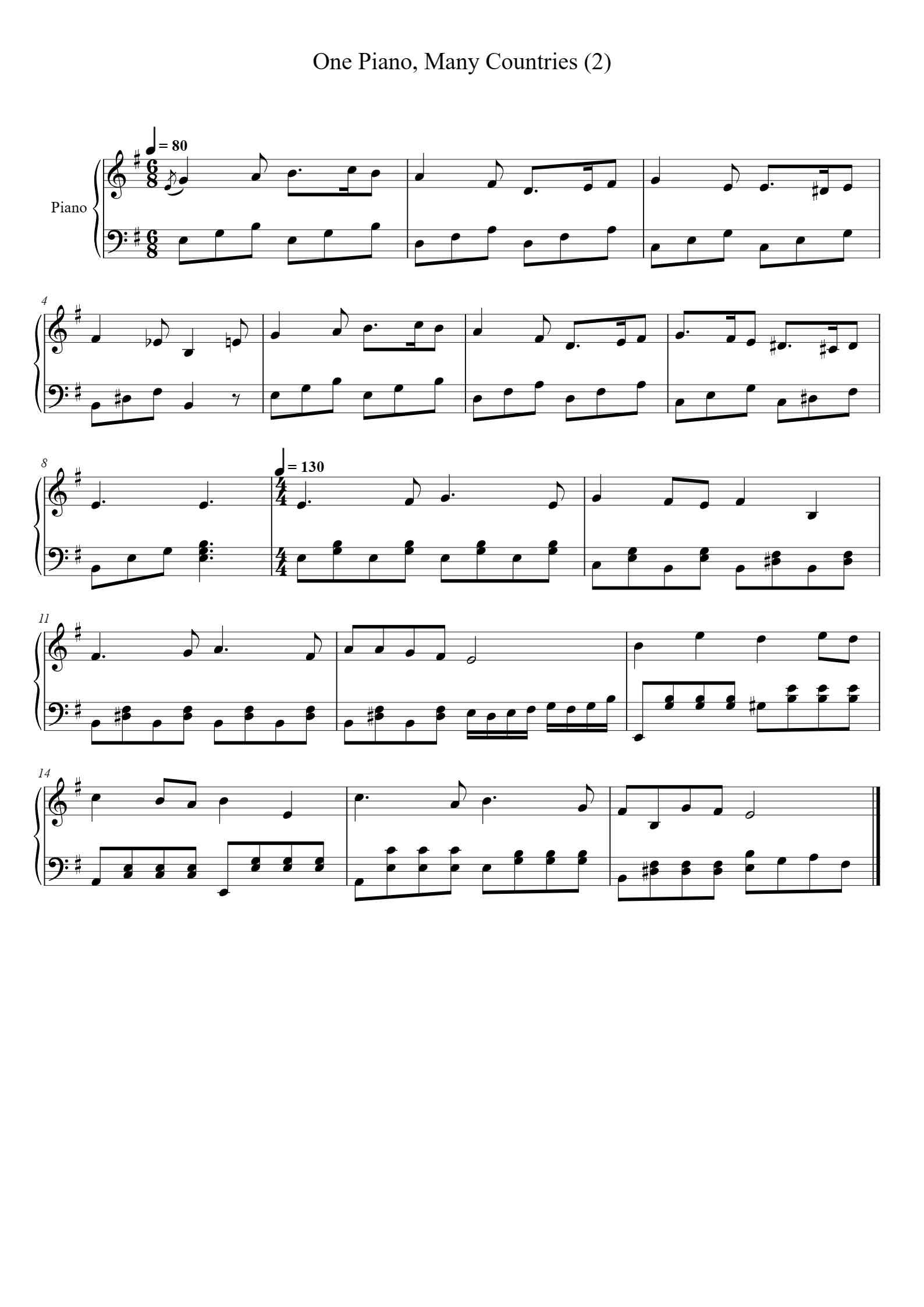 'One Piano, Many Countries (2)' - Piano Sheet Music By xxx | TOPiano