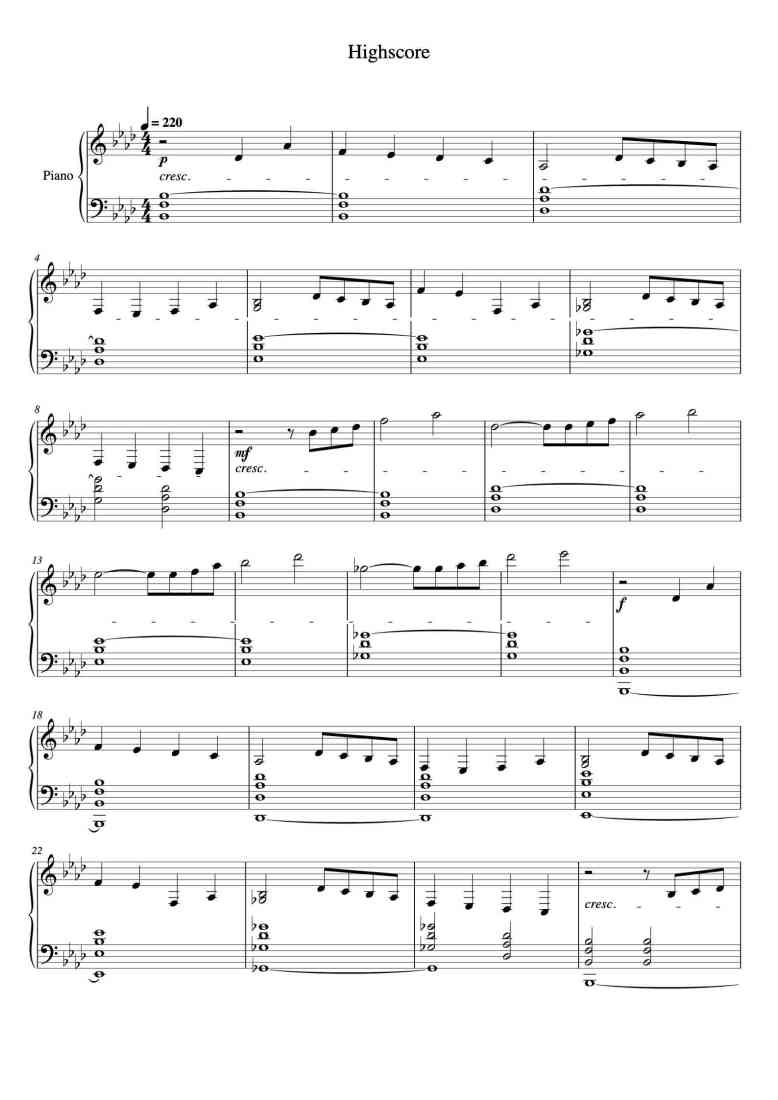 'Highscore' - Piano Sheet Music By Teminite & Panda Eyes | TOPiano