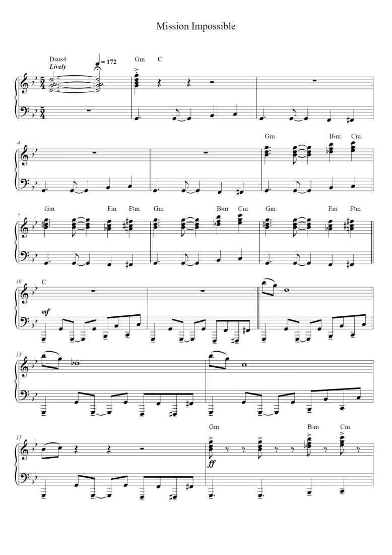 'Mission Impossible Theme' - Piano Sheet Music By Music by Lalo ...