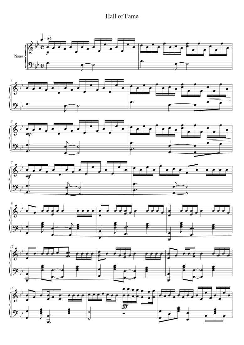 'Hall of Fame' - Piano Sheet Music By LittleTranscriber | TOPiano