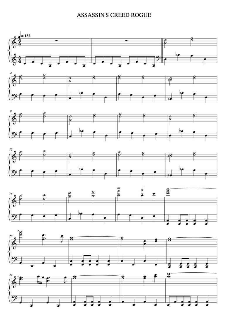 'ASSASSIN'S CREED ROGUE' - Piano Sheet Music By Main theme, 2014 | TOPiano