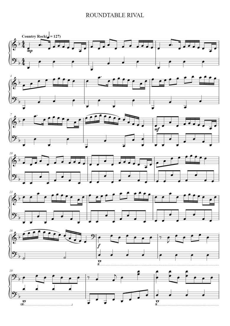 'Roundtable Rival' - Piano Sheet Music By Words and Music by LINDSEY ...