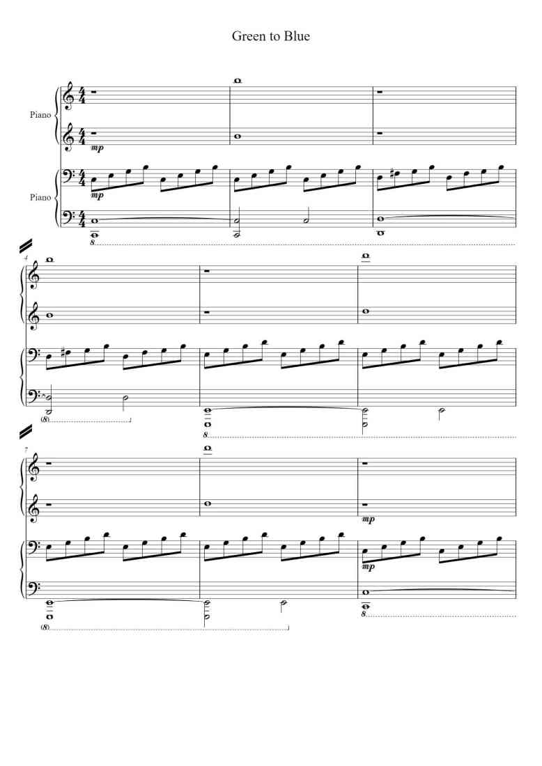 Green to Blue （四手联弹）-Aurenth钢琴谱 - Aurenth - free piano sheet music ...