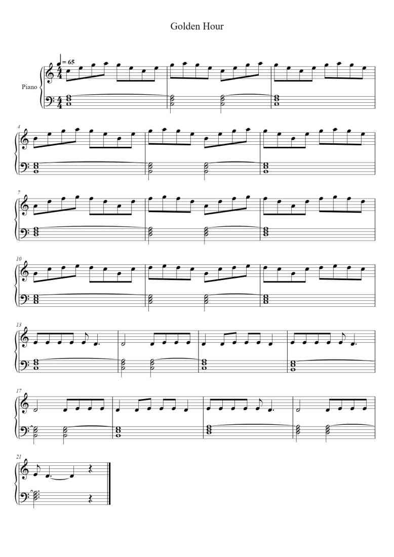 'Golden Hour' - Piano Sheet Music By arr. rguigui | TOPiano