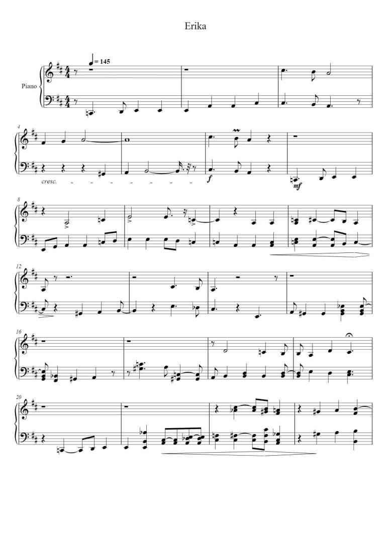 'Erika' - Piano Sheet Music By Herms Niel | TOPiano