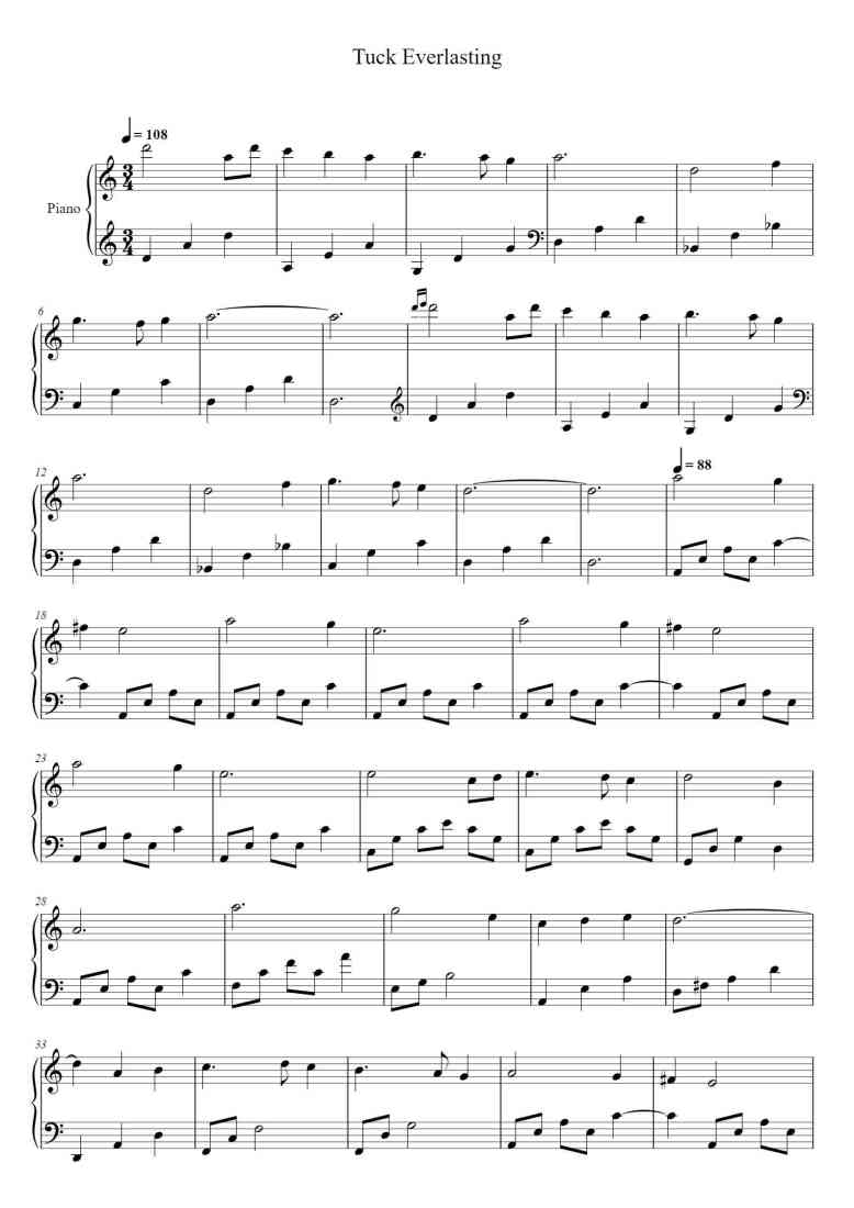 'Tuck Everlasting Music Box Melody' - Piano Sheet Music By Samprad ...