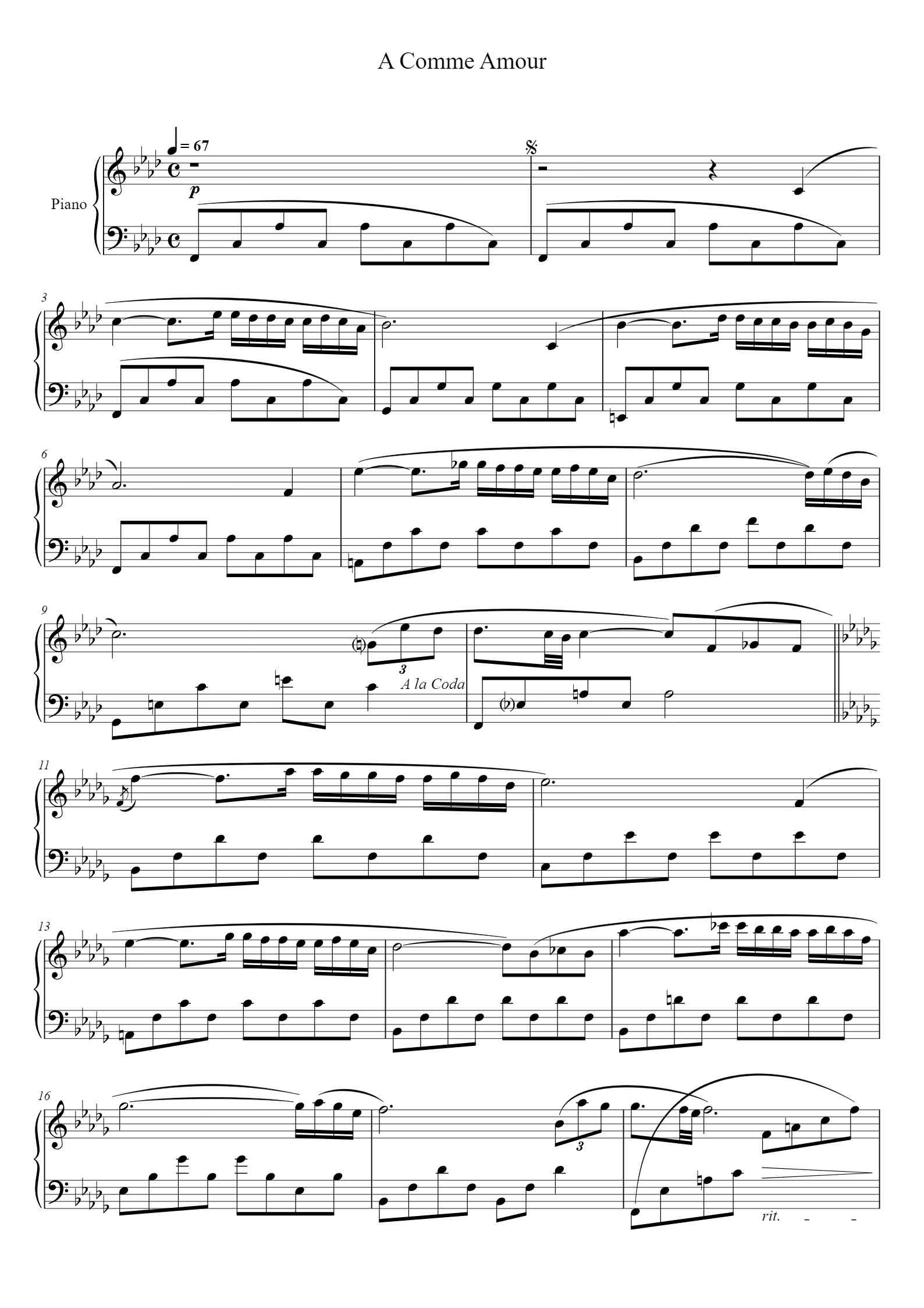 'A Comme Amour' - Piano Sheet Music By Música: Paul de Senneville | TOPiano