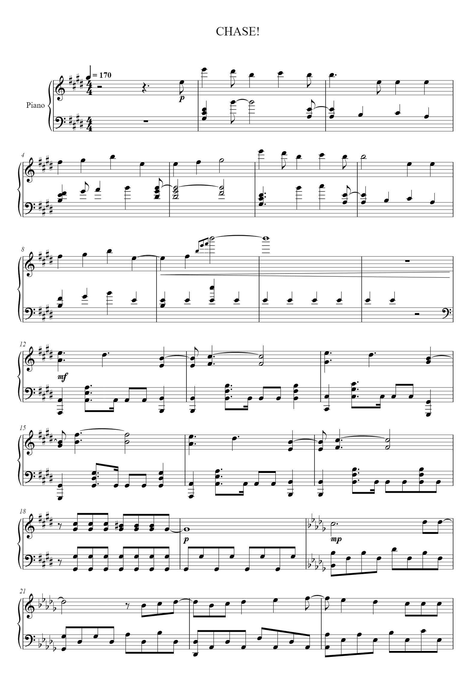 'CHASE!' - Piano Sheet Music By Setsuna Yuki | TOPiano