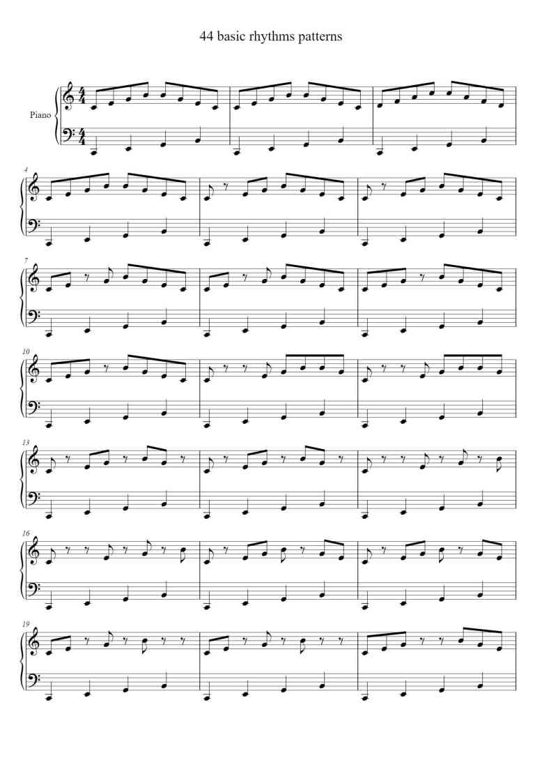 '44 basic rhythms patterns' - Piano Sheet Music By xxx | TOPiano