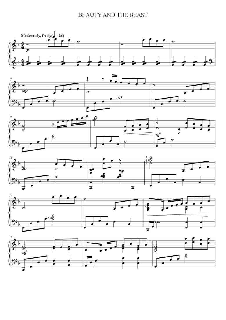'Beauty and the Beast' - Piano Sheet Music By Music by ALAN MENKEN Lyrics by HOWARD ASHMAN ...