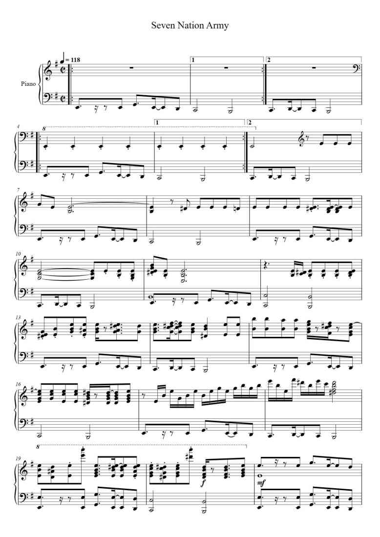 'Seven Nation Army' - Piano Sheet Music By The white stripes | TOPiano