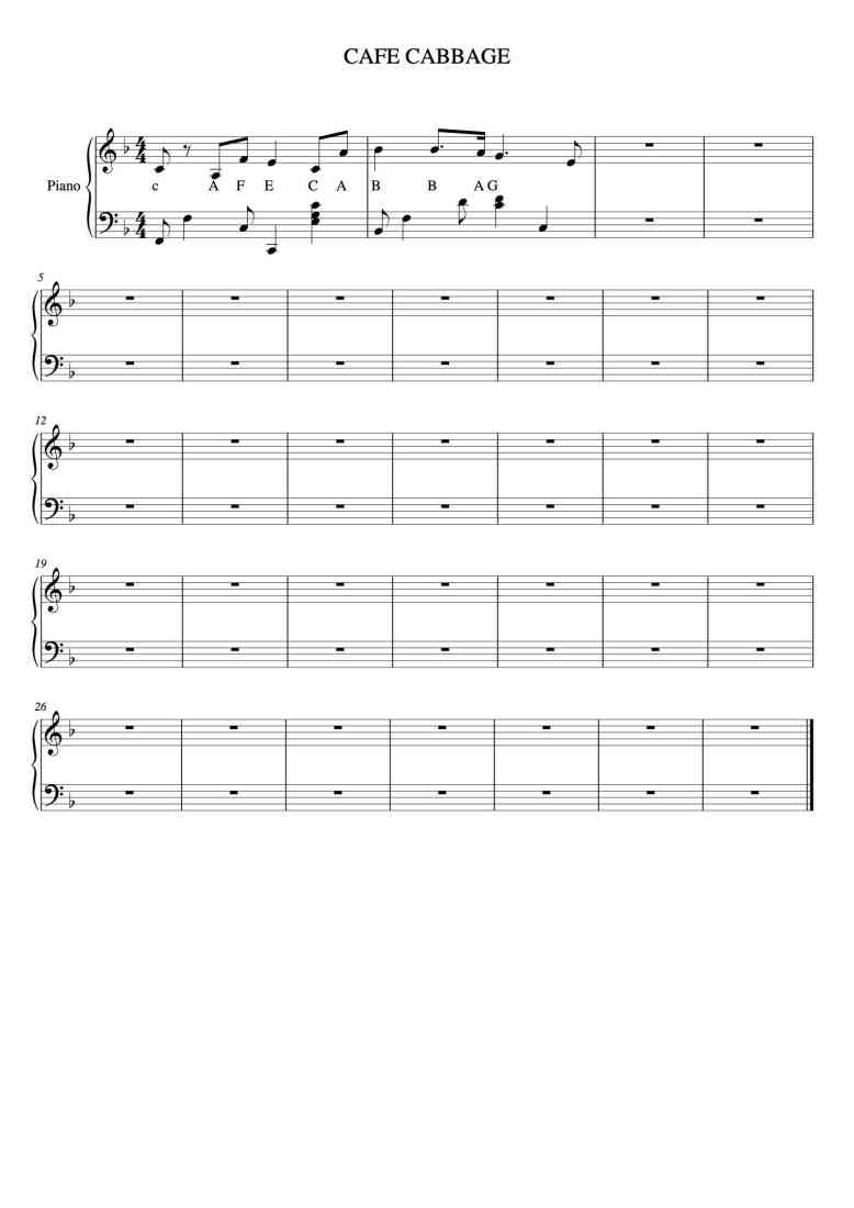 'CAFE CABBAGE' - Piano Sheet Music By 許億亭 | TOPiano