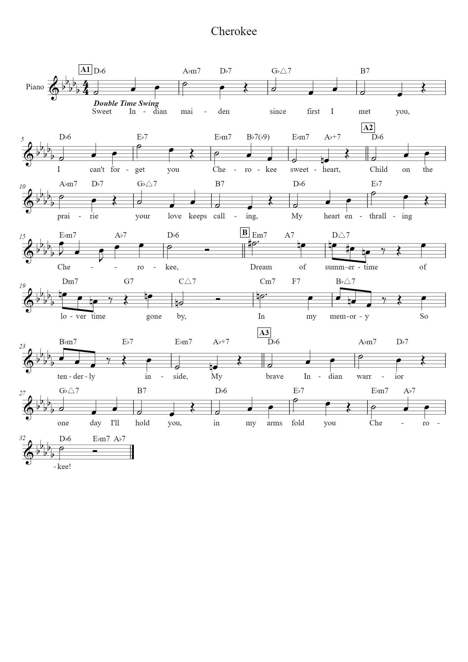 'Cherokee' - Piano Sheet Music By Ray Noble Arr. Omar J Rihani | TOPiano