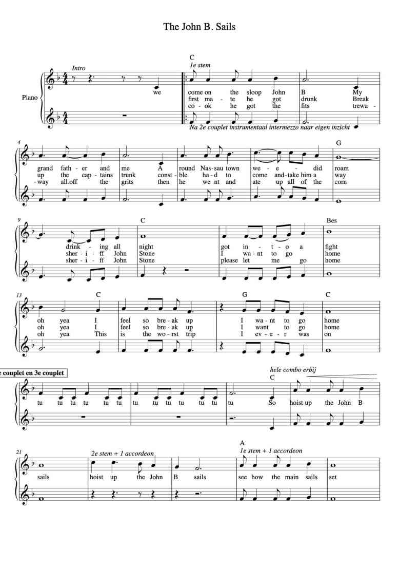 'The John B. Sails' - Piano Sheet Music By trad. | TOPiano
