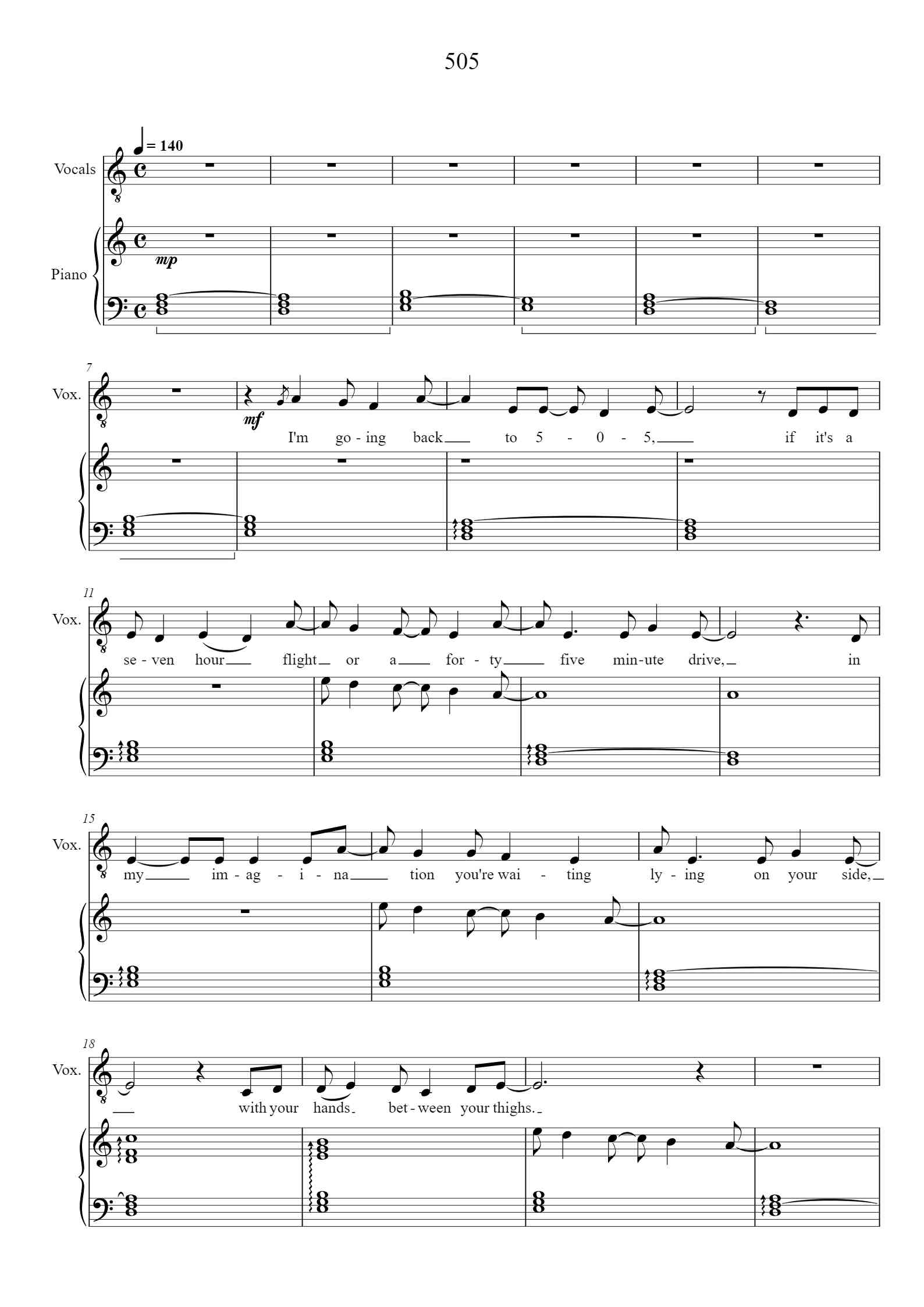 '505' - Piano Sheet Music By Arr. GRB Theologus | TOPiano