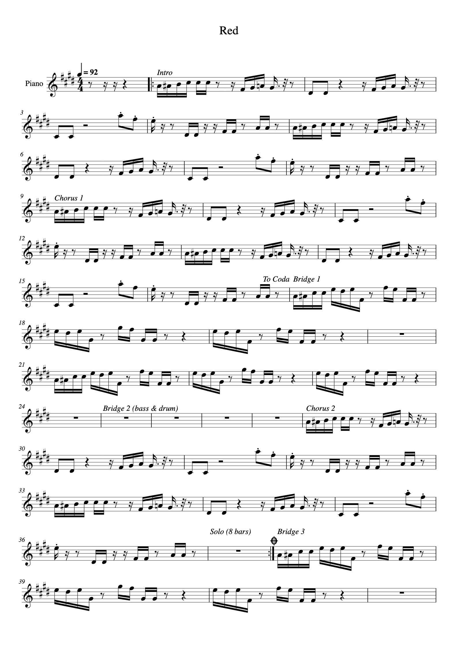 'Red' - Piano Sheet Music By Troy Andrews | TOPiano
