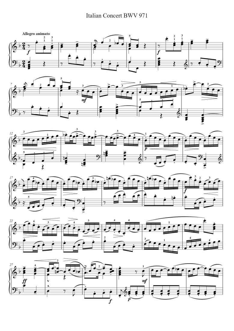 'Italian Concerto in F Major, BWV 971' - Piano Sheet Music By J. S ...
