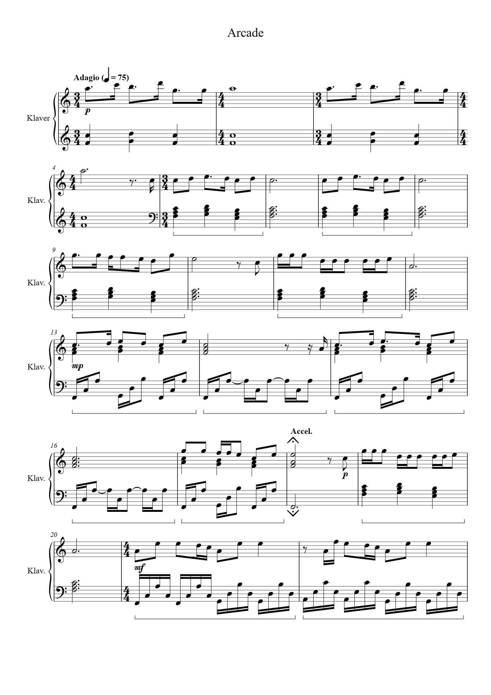 'Arcade' - Piano Sheet Music By Arr: Bastian Gautam Wolter Larsen | TOPiano