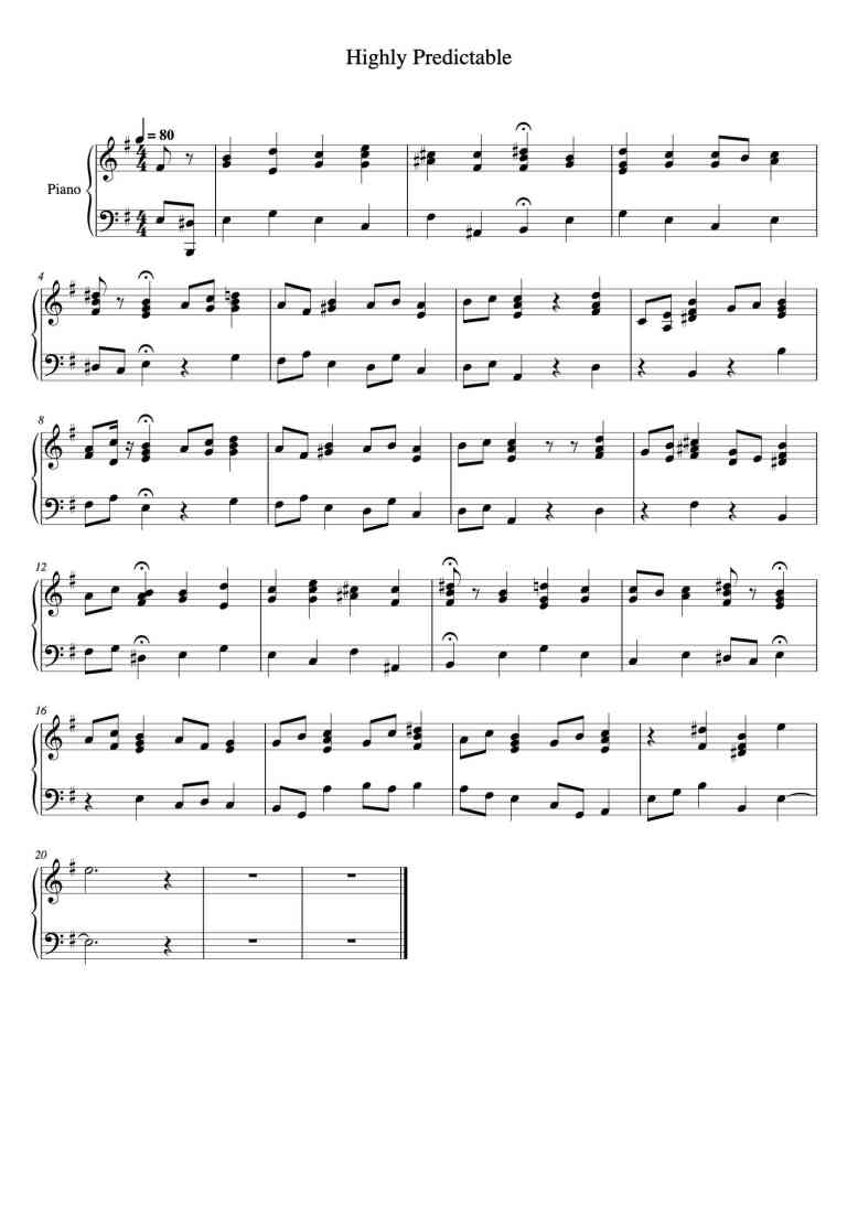 'Highly Predictable' - Piano Sheet Music By Pulldodd Cehume | TOPiano