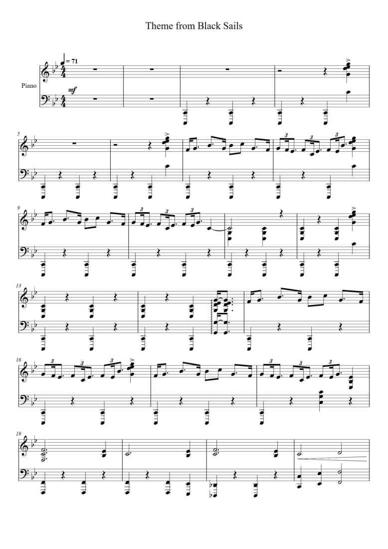 Theme from Black Sails钢琴谱 - Composed by Bear McCreary Arranged by Raoul ...