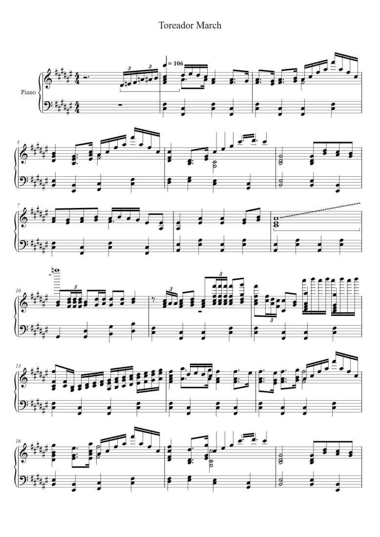 'Toreador March from Carmen, Op. 2: No. 4' - Piano Sheet Music By ...