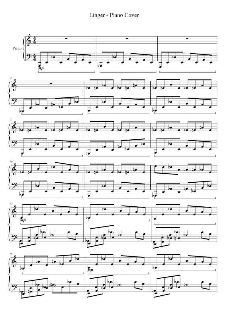 'Linger - Piano Cover' - Piano Sheet Music By Piano Tunes | TOPiano