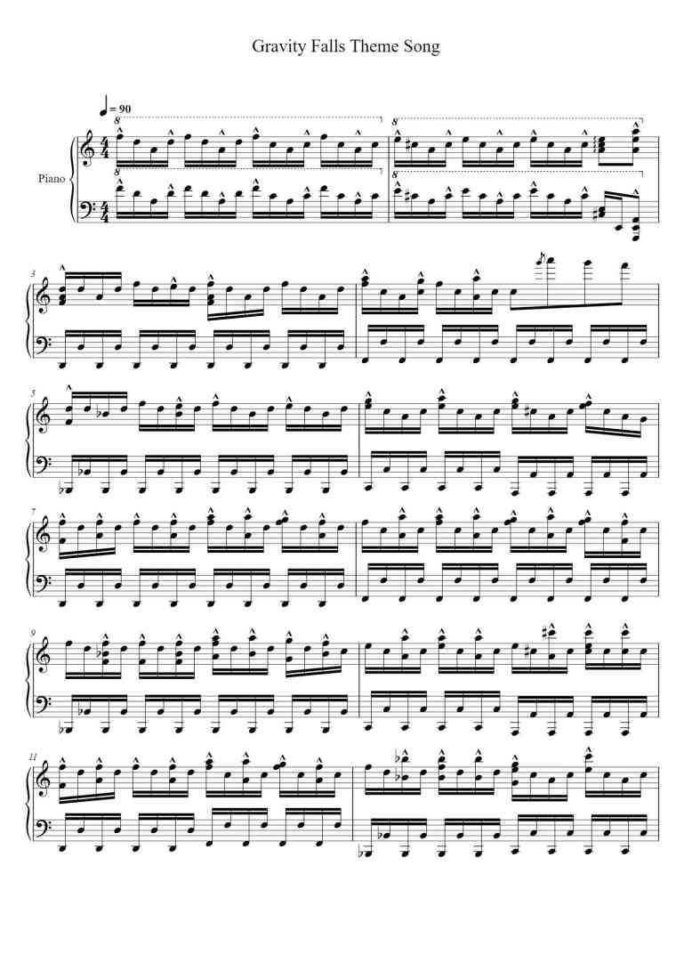 'Gravity Falls Theme Song' - Piano Sheet Music By Holtwy | TOPiano