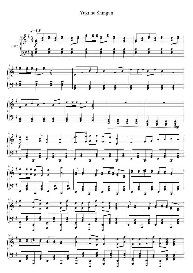'Yuki no Shingun' - Piano Sheet Music By Juliet | TOPiano