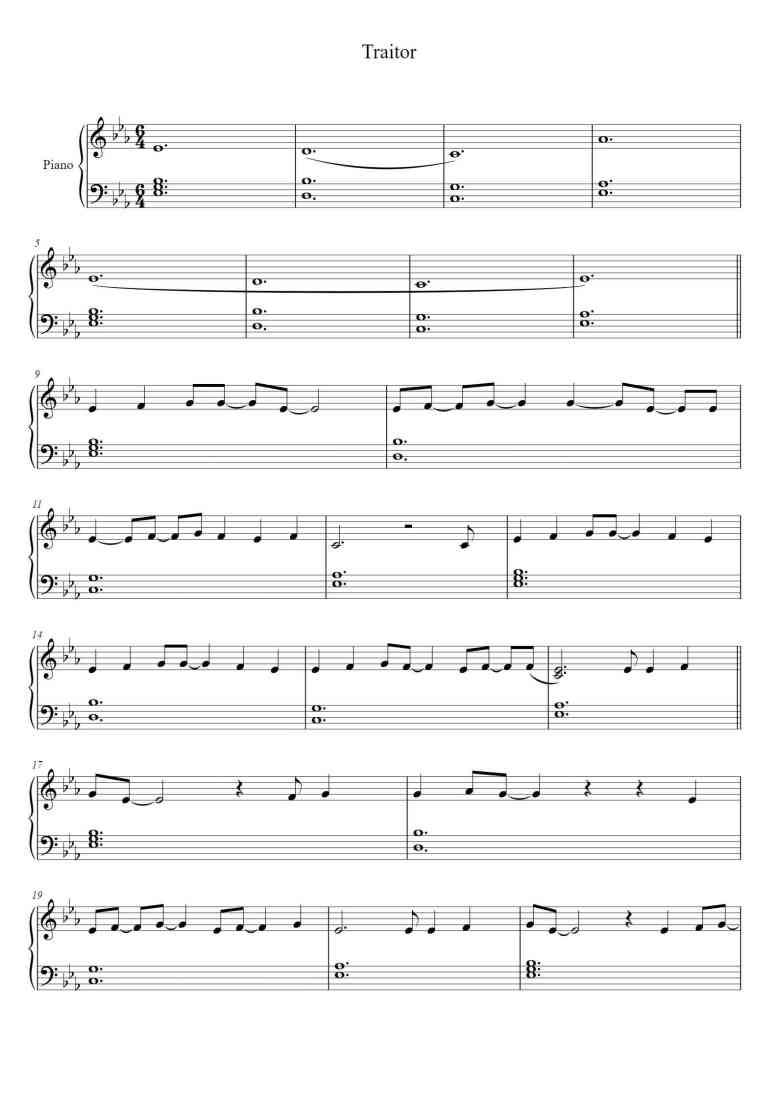 'Traitor' - Piano Sheet Music By xxx | TOPiano