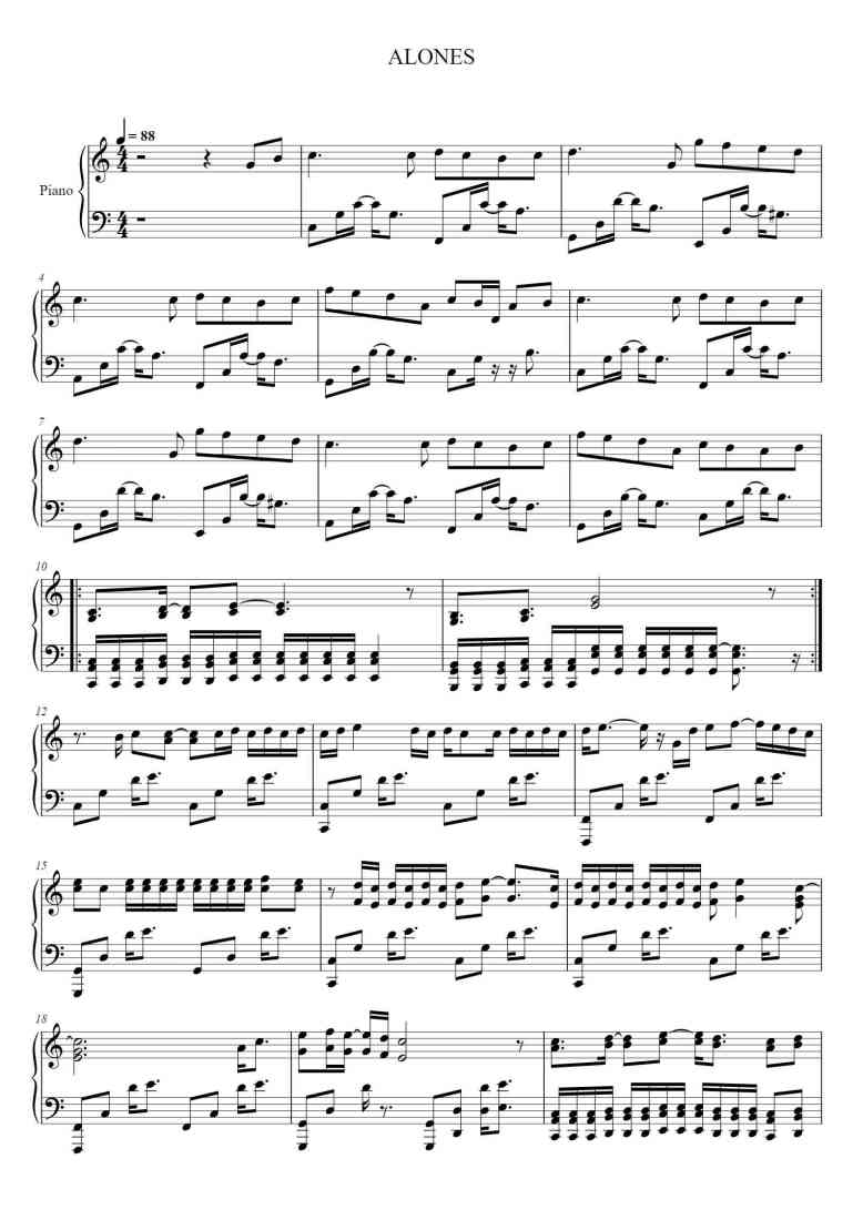 'ALONES-《死神》OP6-独奏版-BLEACH-テーマ' - Piano Sheet Music By Futoshi | TOPiano