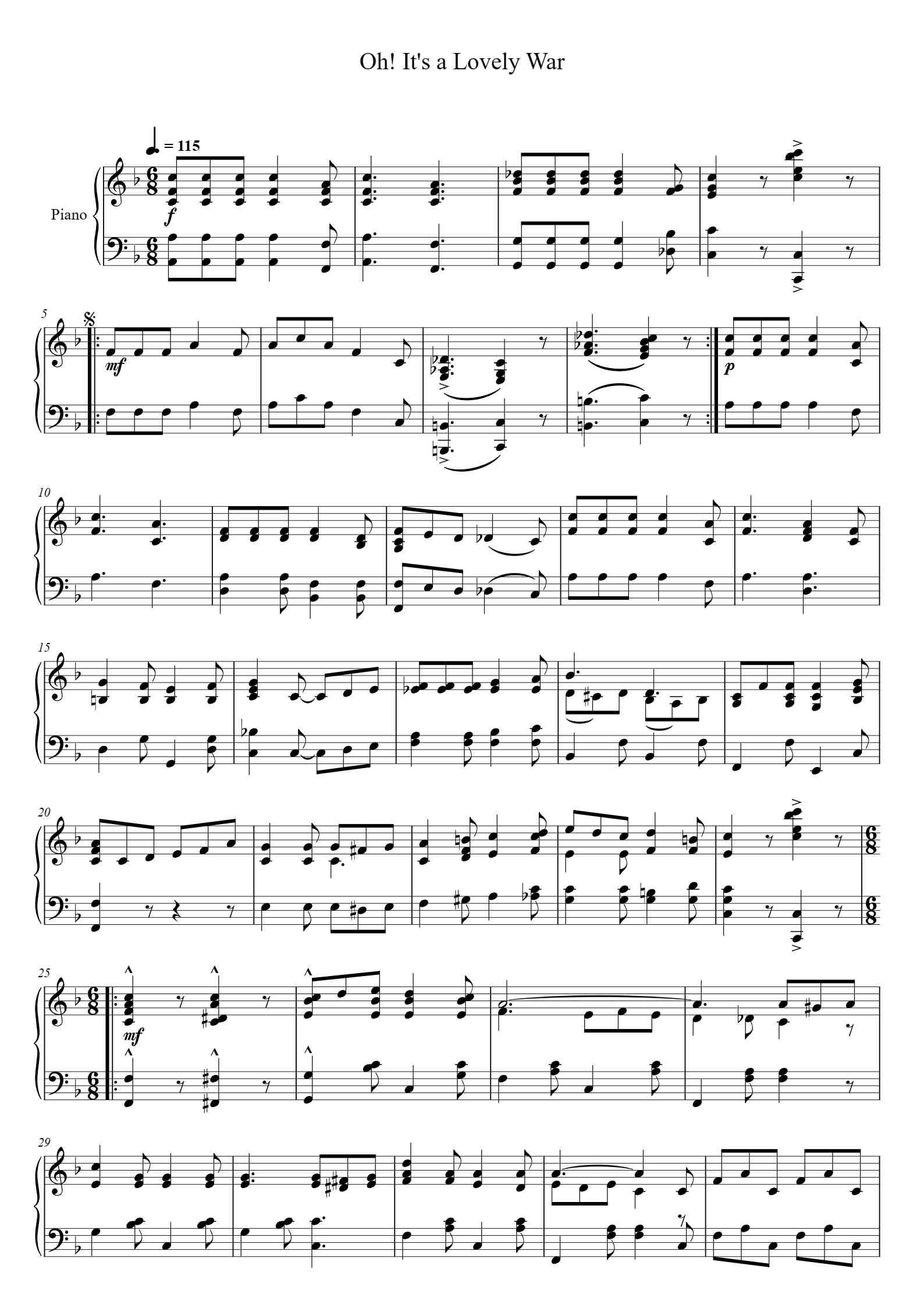 'Oh! It's a Lovely War' - Piano Sheet Music By J.P. Long & Maurice ...