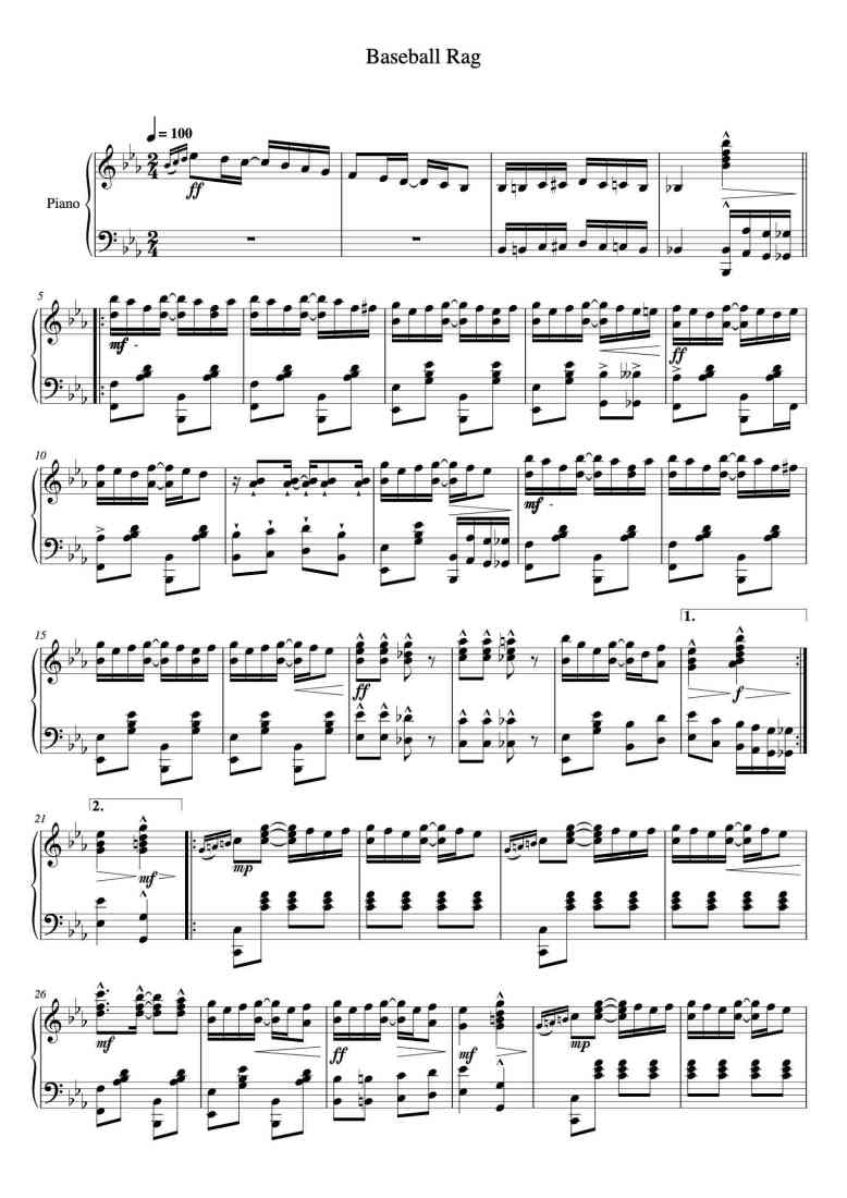 'Baseball Rag' - Piano Sheet Music By MATA WULFF | TOPiano