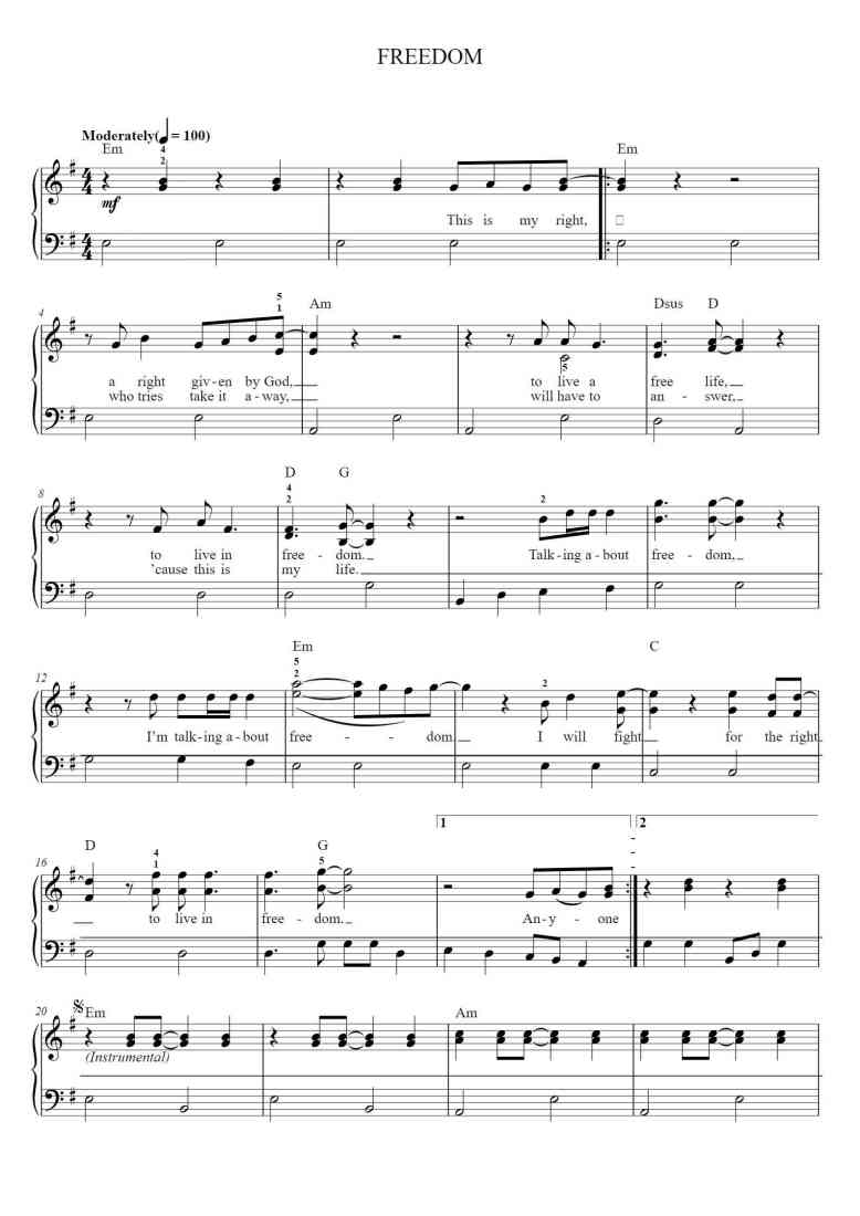 'Freedom' - Piano Sheet Music By Words and Music by PAUL McCARTNEY ...