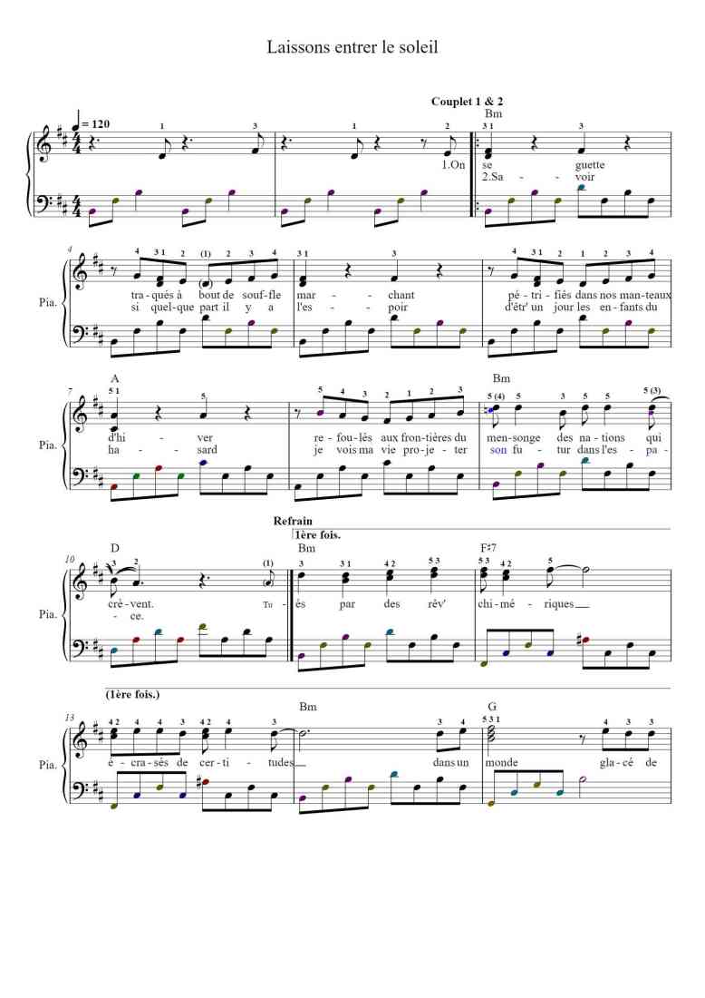 'Laissons Entrer Le Soleil' - Piano Sheet Music By Musique de G.MC. Dermot | TOPiano