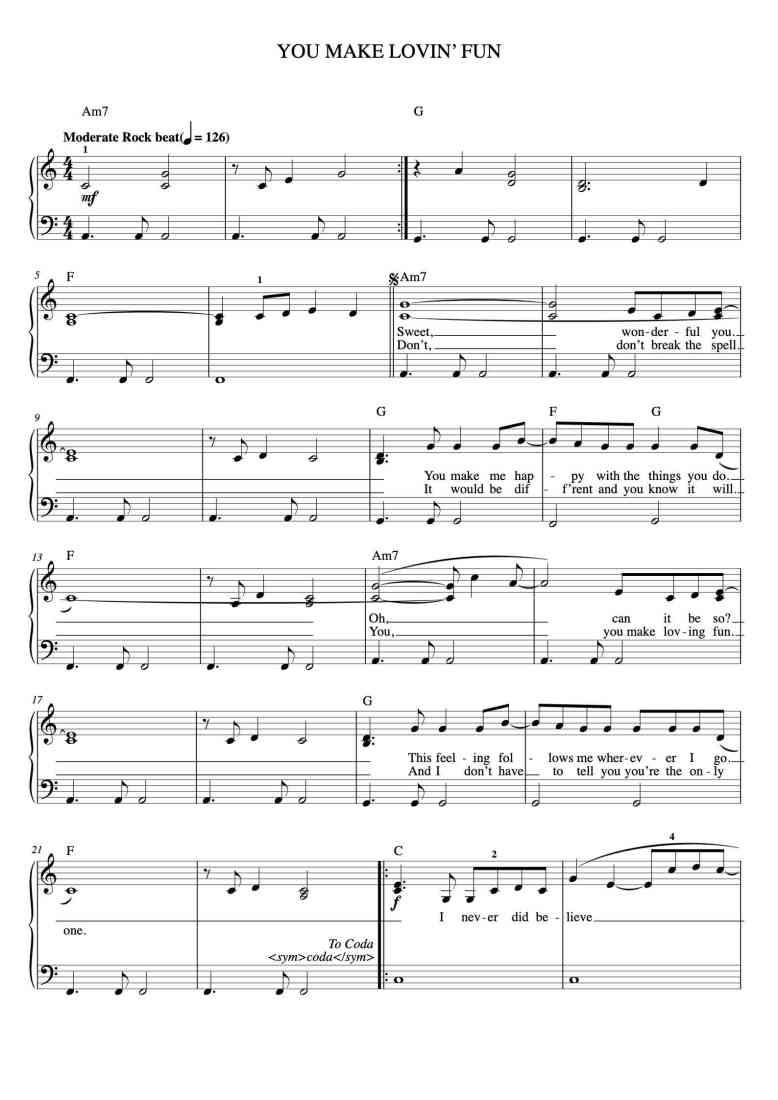 'You Make Lovin' Fun' - Piano Sheet Music By Words and Music by ...