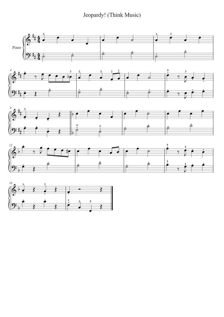 'Jeopardy! (Think Music)' - Piano Sheet Music By Merv Griffin arr ...