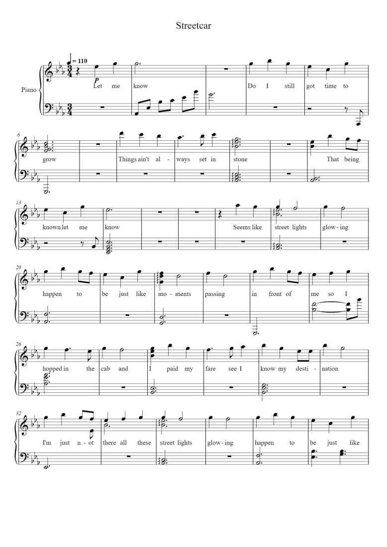 'Streetcar' - Piano Sheet Music By Daniel Caesar | TOPiano
