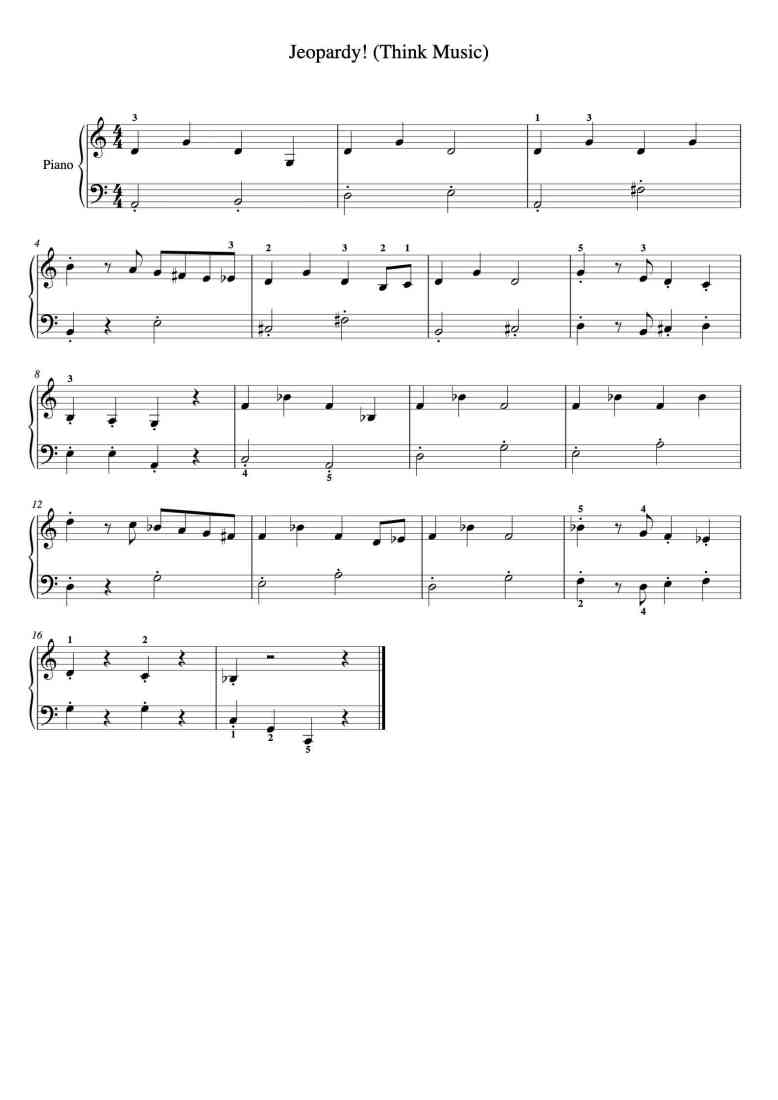 'Jeopardy! (Think Music)' - Piano Sheet Music By Merv Griffin arr ...