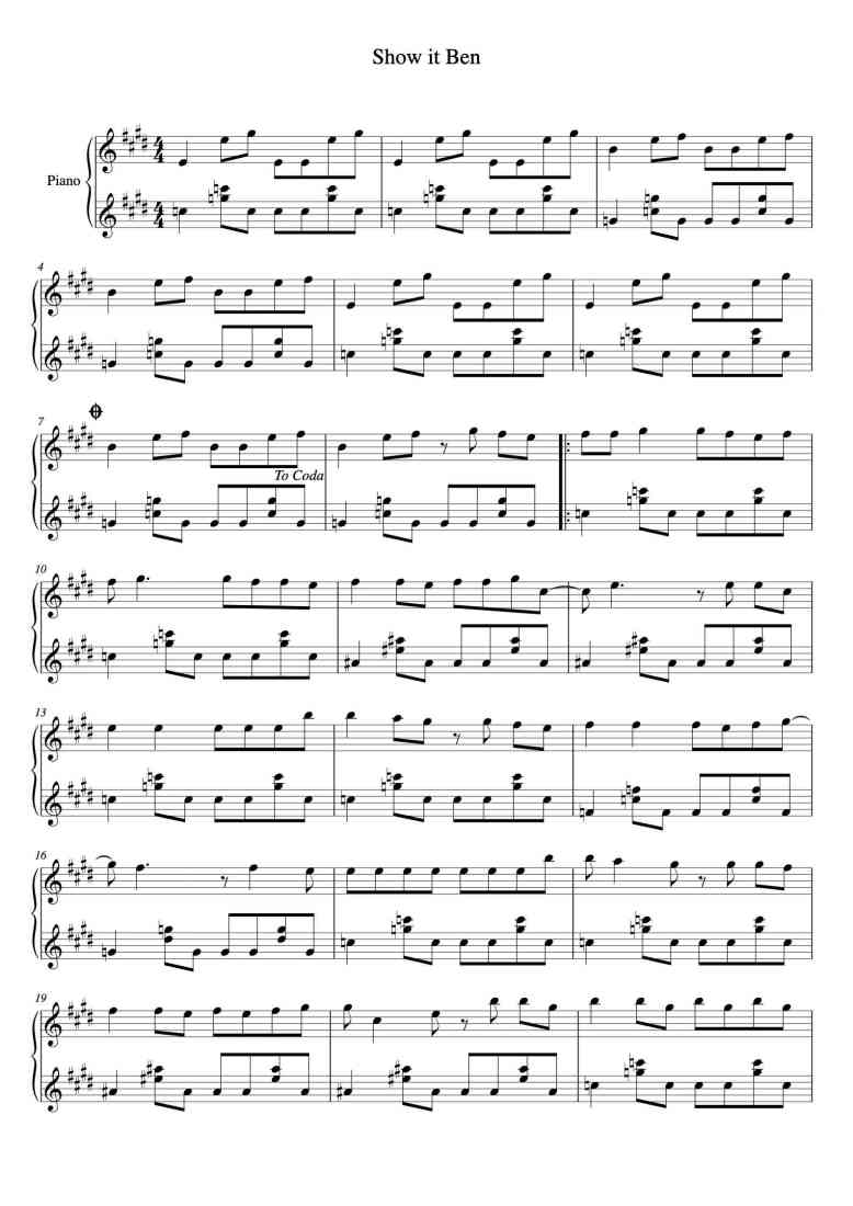 Show it Ben钢琴谱 - 大川Dietry - free piano sheet music - PiaNoproblem